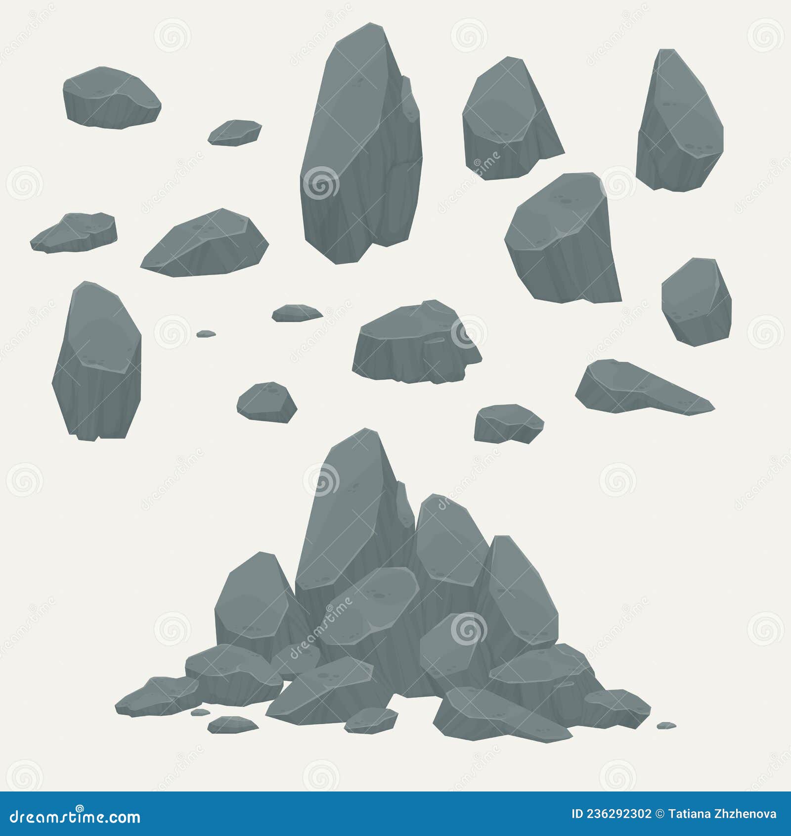 Stones Cartoon Set. Stone Granite Natural Boulder Rock Precious Colored ...