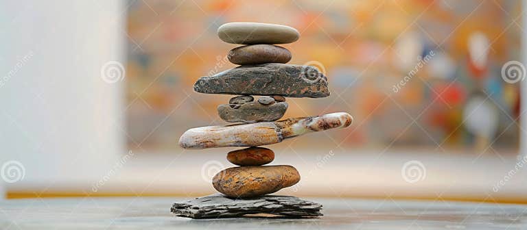 Balanced Rock Stack on Table Stock Photo - Image of rock, stacked ...