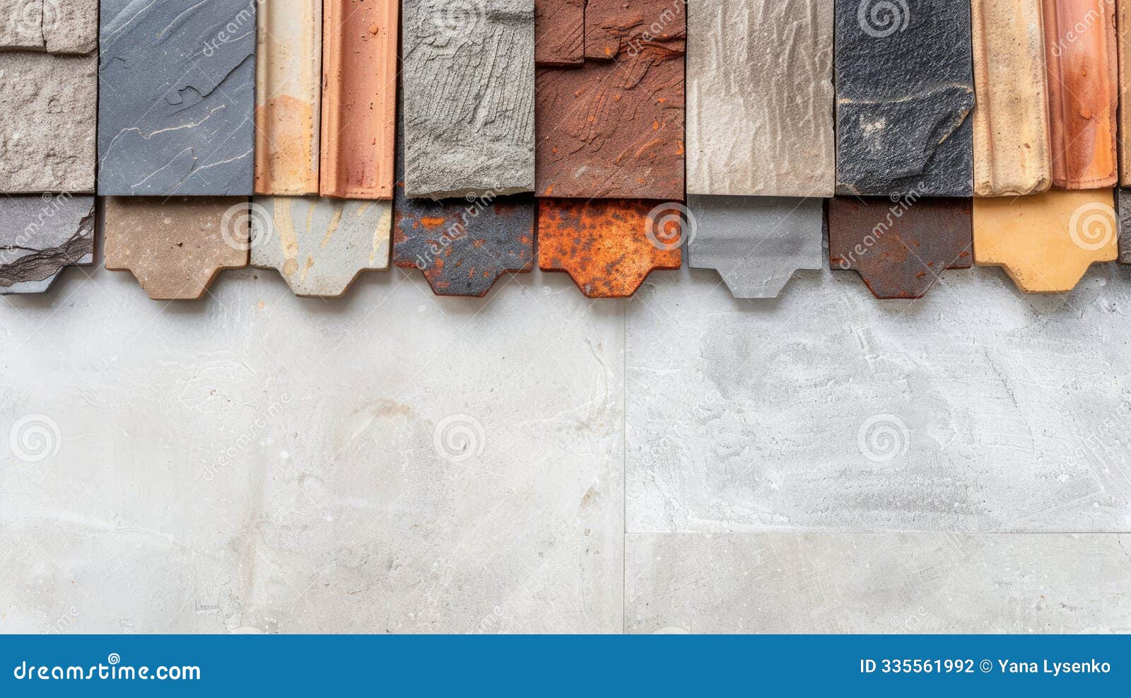Collection of Roof Tile Samples Arranged in Rows. Concept of ...