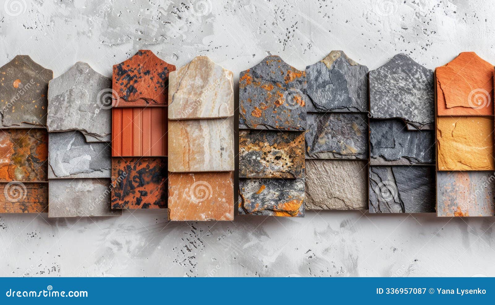 Collection of Roof Tile Samples Arranged in Rows. Concept of ...