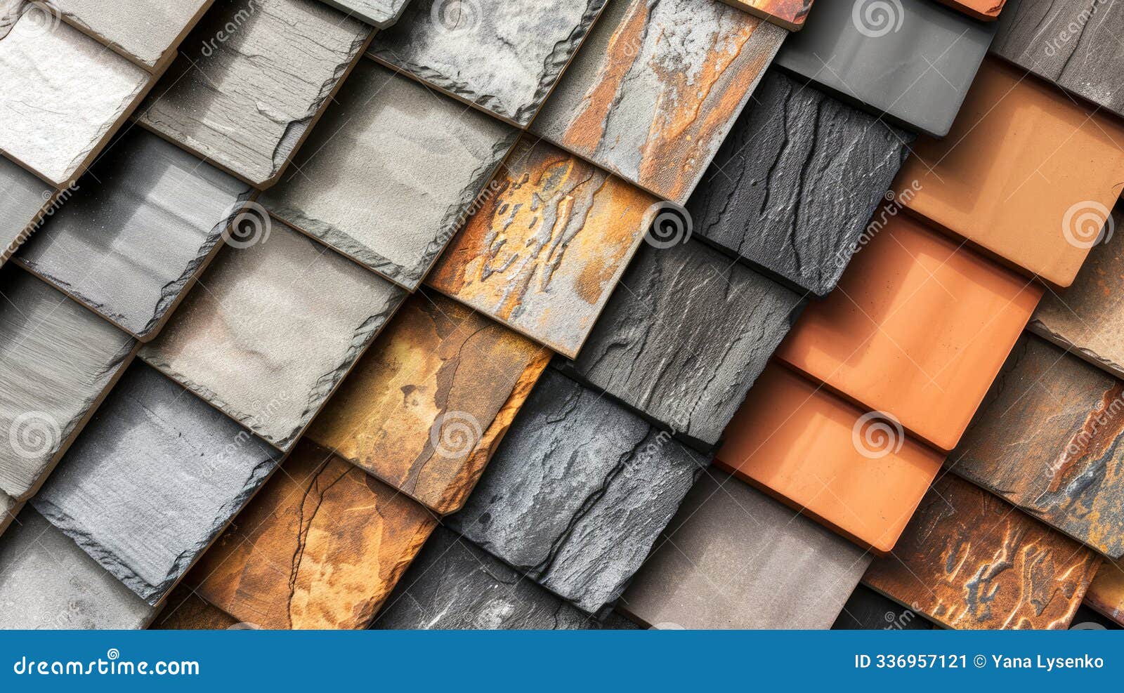 Collection of Roof Tile Samples Arranged in Rows. Concept of ...
