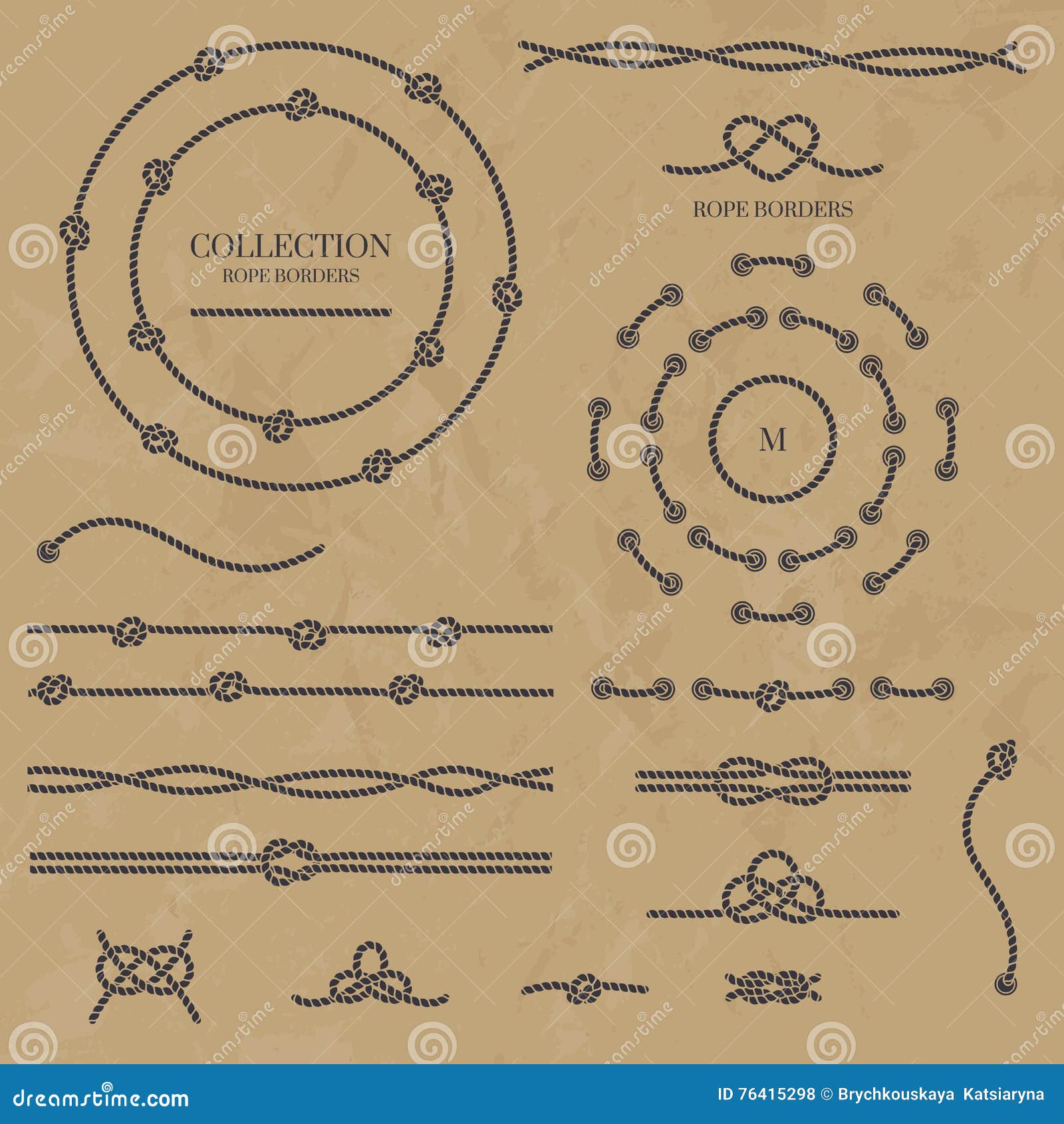 Collection Of Rope Knots. Rope Frames, Borders And Knots. Vector ...