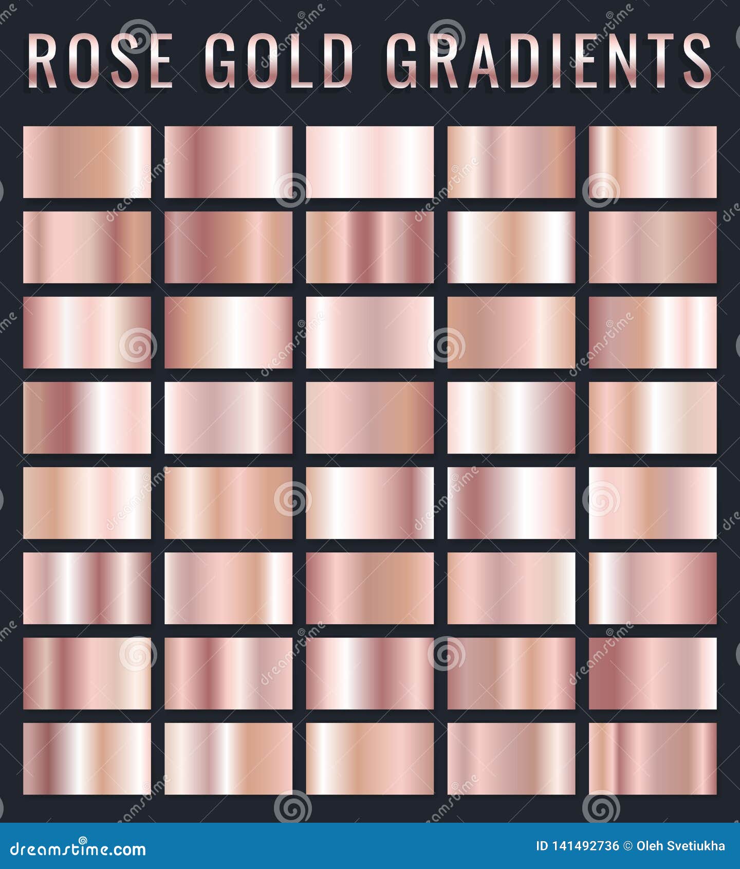 Collection of Rose Gold Metallic Gradient. Brilliant Plates with Golden ...