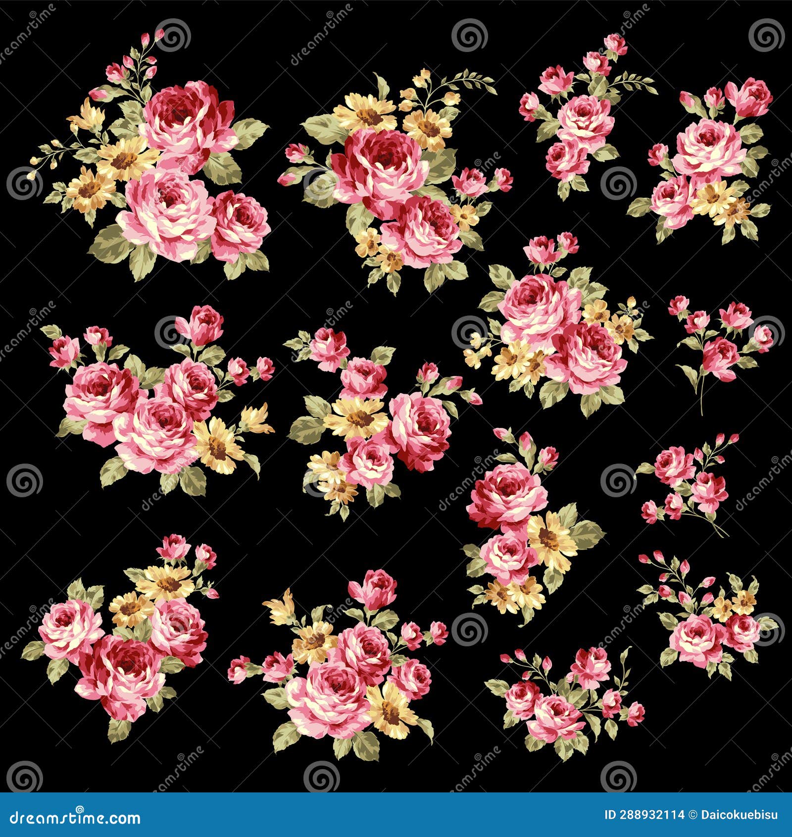 A Collection of Rose Materials Ideal for Textile Design, Stock Vector ...