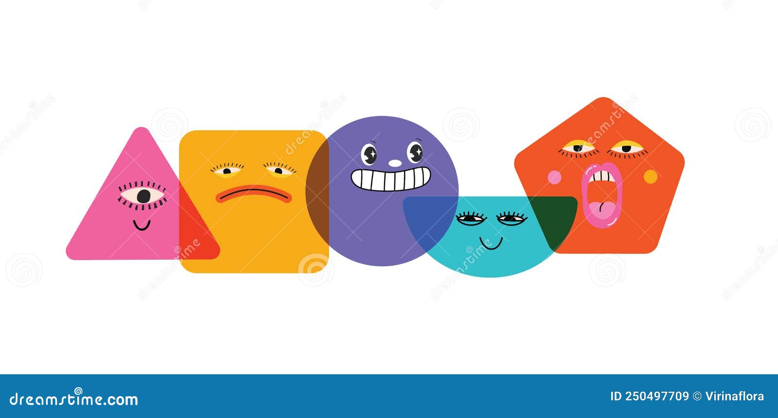 Collection of Round Abstract Comic Faces with Various Emotions. Crazy ...