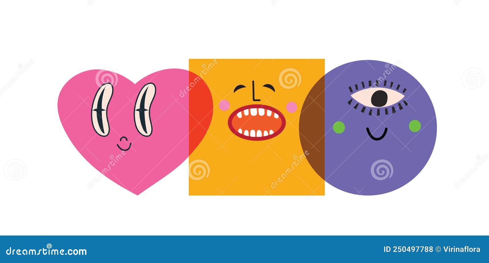 Collection of Round Abstract Comic Faces with Various Emotions. Crazy ...