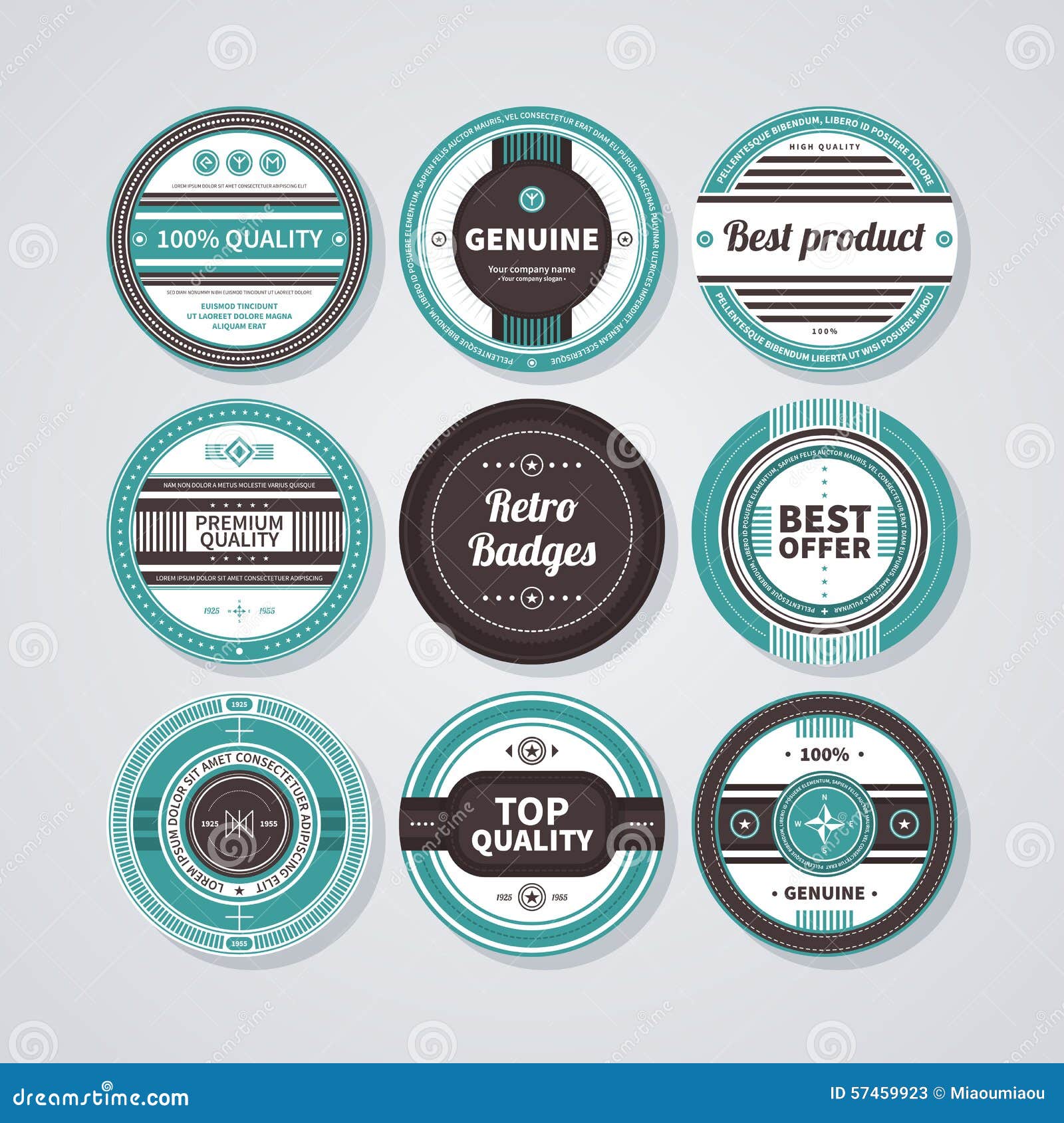 Collection of 9 Round Badges in Retro Style. EPS10. Stock Vector ...