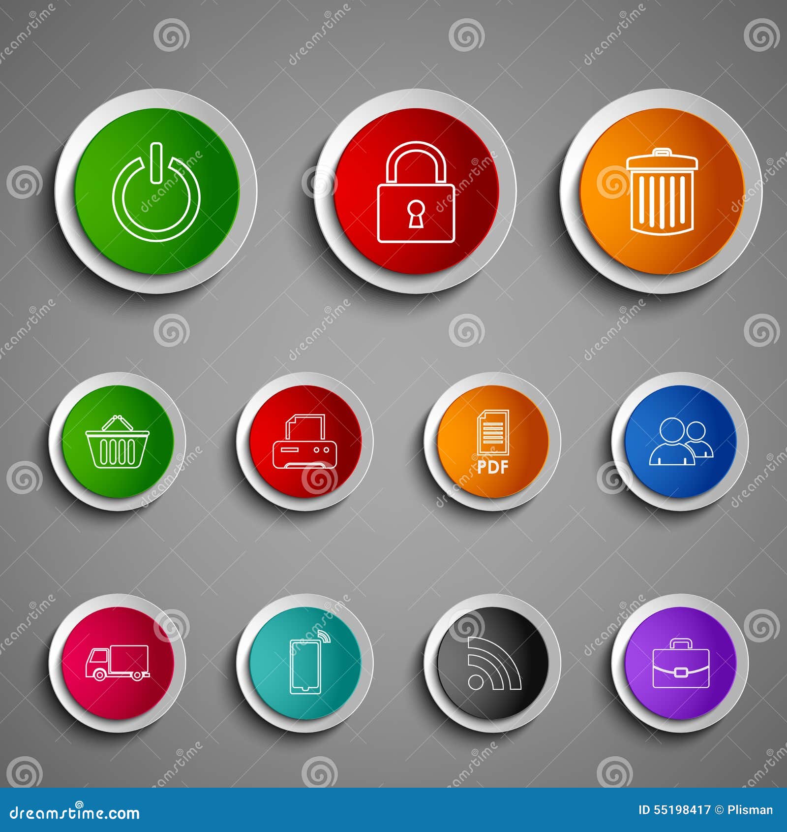 Collection Round Color Buttons Icons Design Template Stock Vector ...