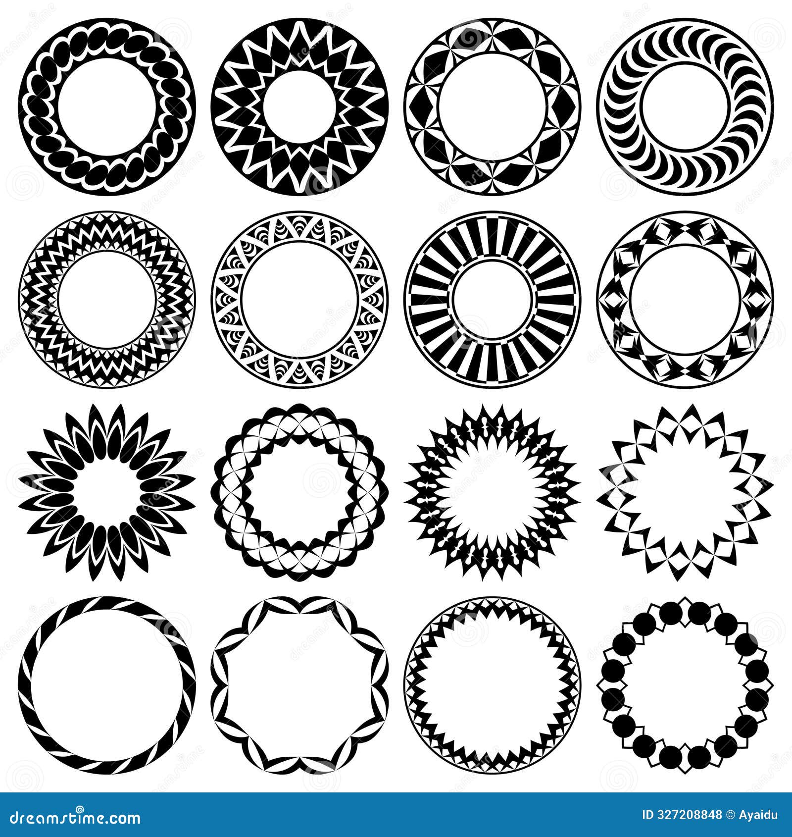 Collection of Round Frames with Geometric Patterns Stock Illustration ...