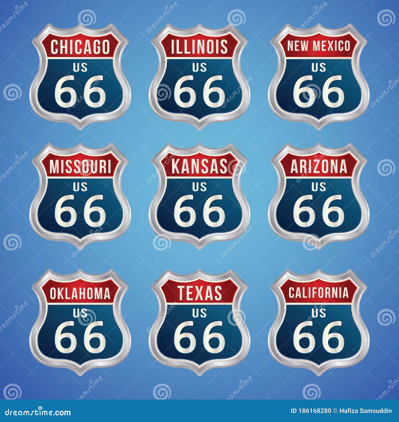 Collection of Route 66 Badges. Vector Illustration Decorative Design ...