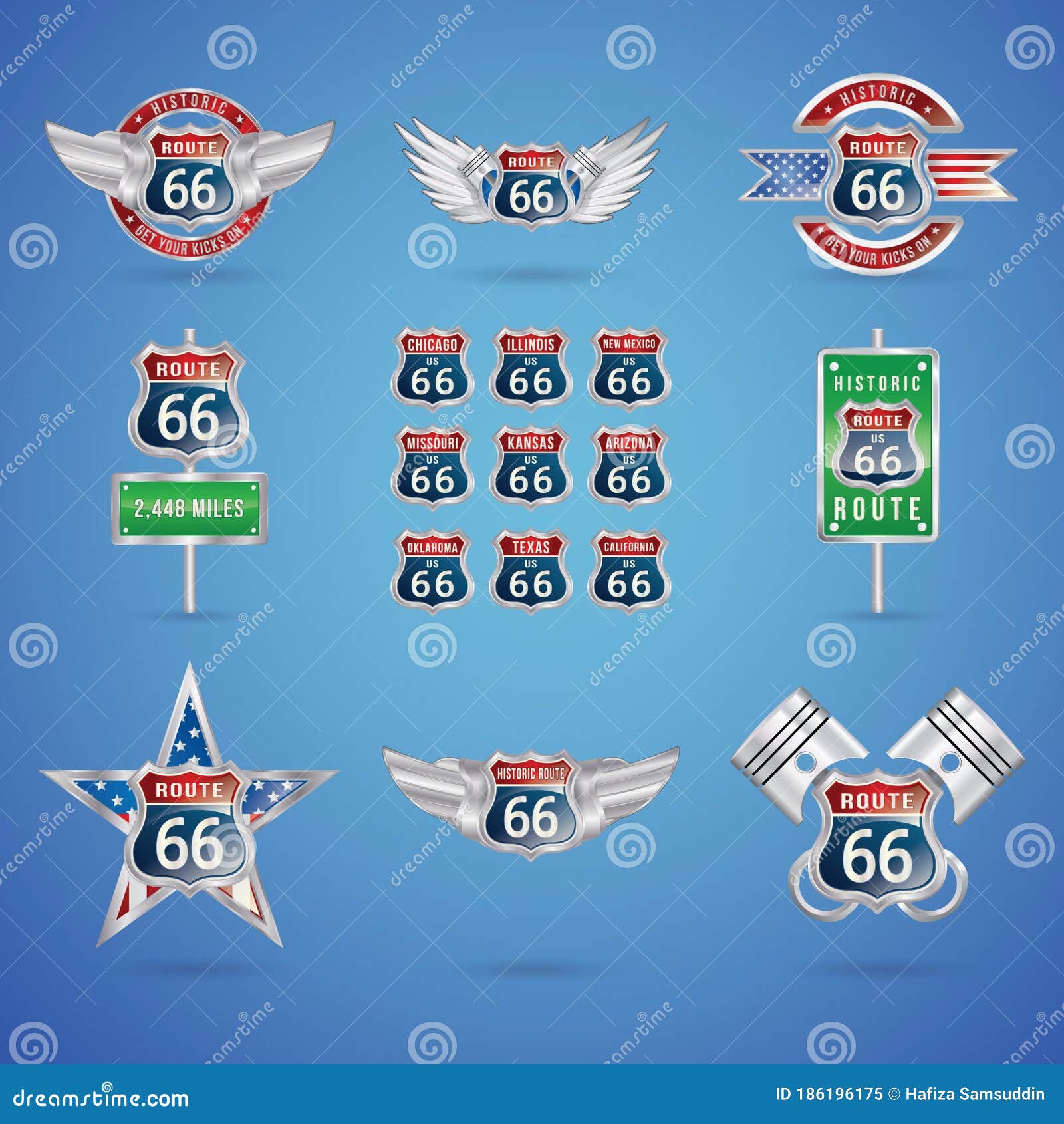 Collection of Route 66 Badges. Vector Illustration Decorative Design ...