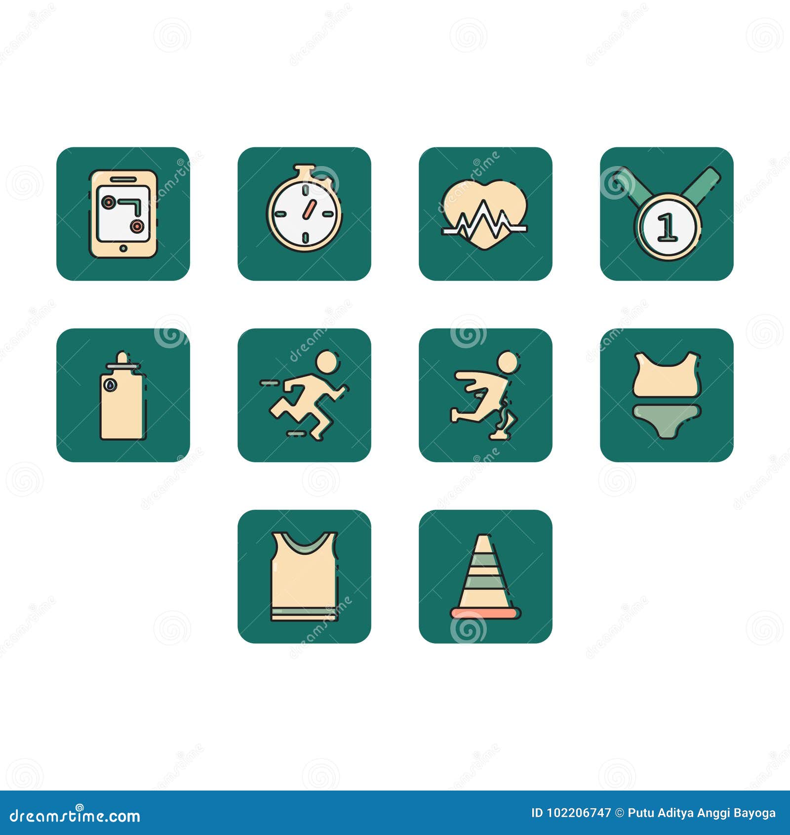 Flat Color Running Icon Set Stock Vector - Illustration of road, medal ...