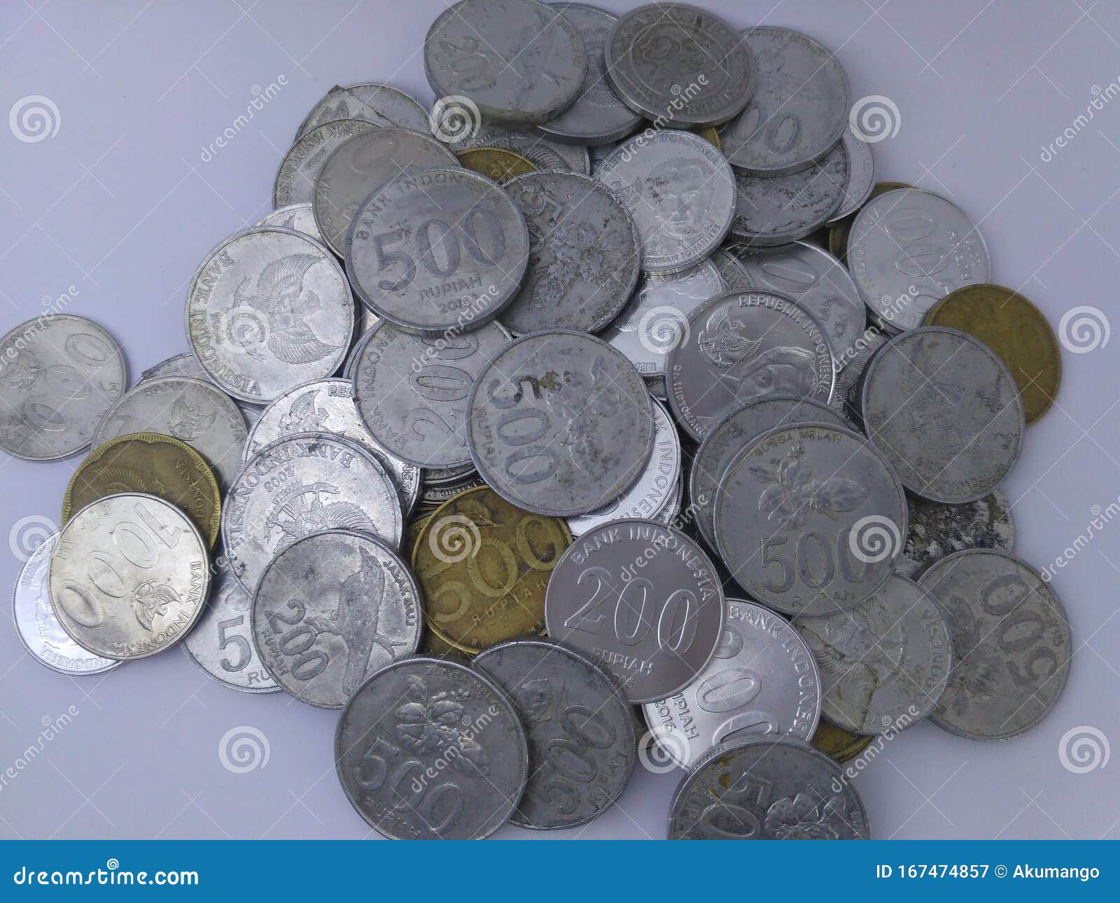 A Collection of 500 and 200 Rupiah Dull Coins Stock Image - Image of ...