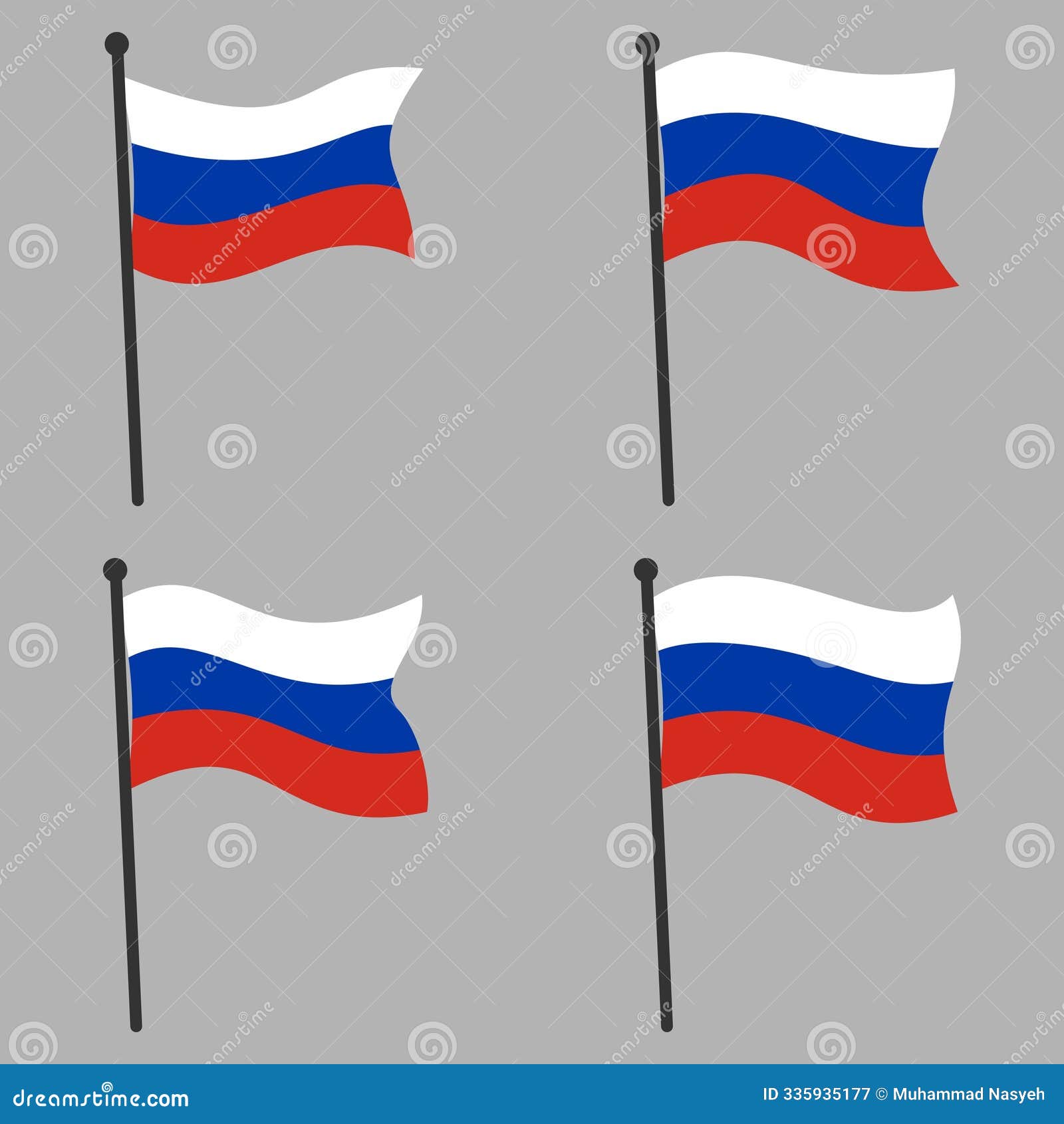 Collection of Russian Flags Waving on Flagpoles Isolated Flat Style ...