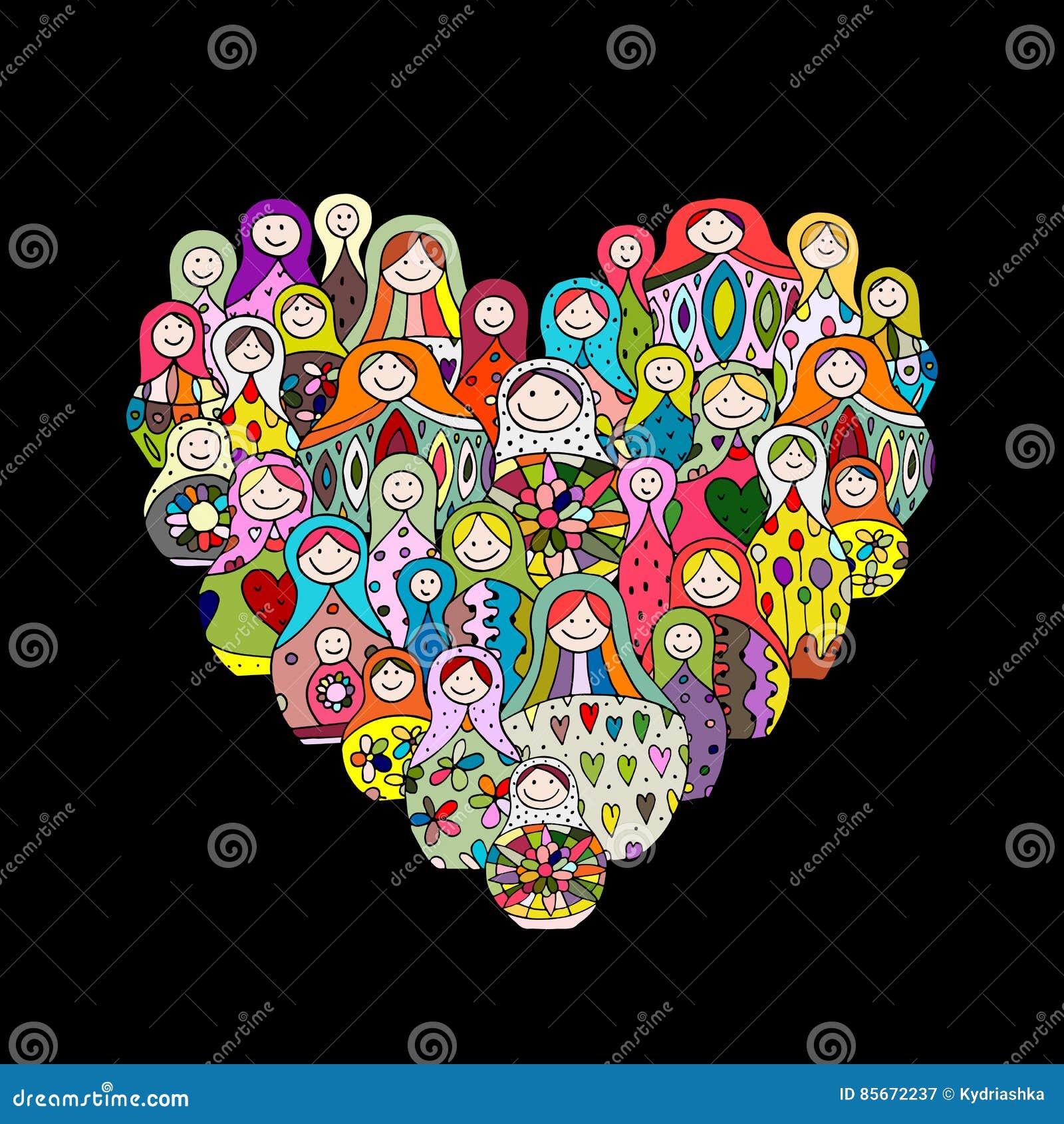 Collection of Russian Nesting Dolls, Matryoshka Heart Shape Stock ...