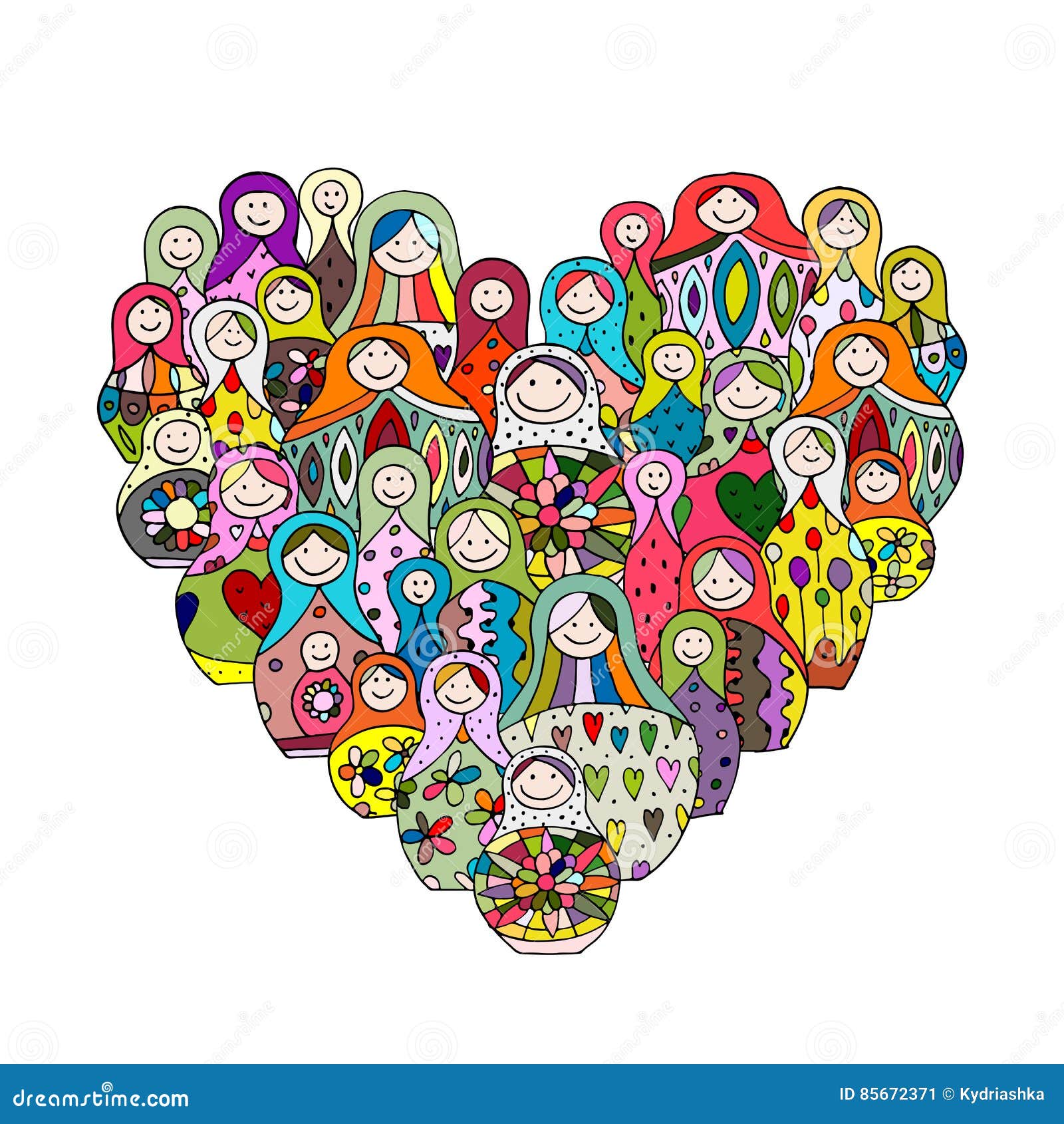 Collection of Russian Nesting Dolls, Matryoshka Heart Shape Stock ...