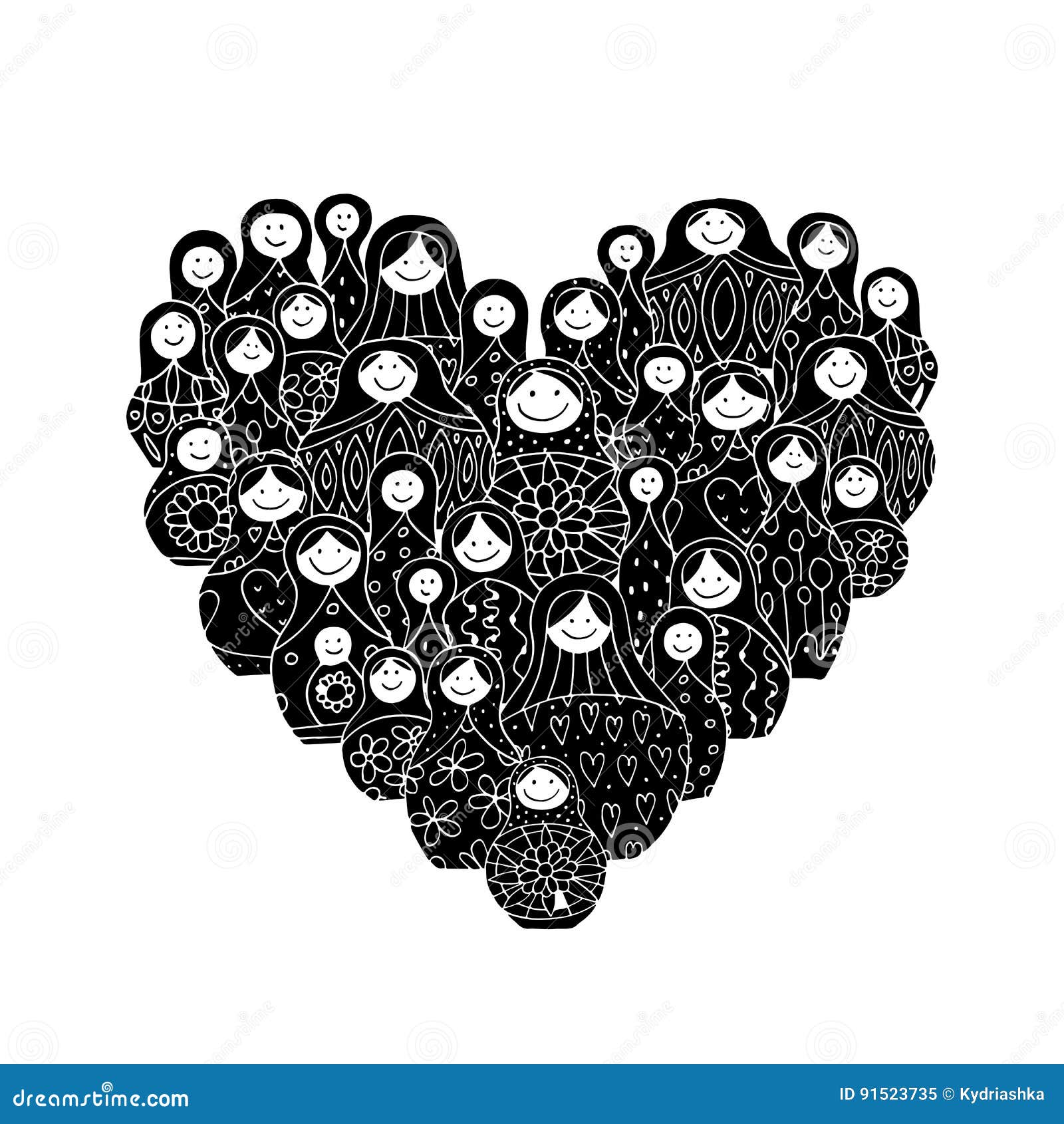 Collection of Russian Nesting Dolls, Matryoshka Heart Shape Stock ...
