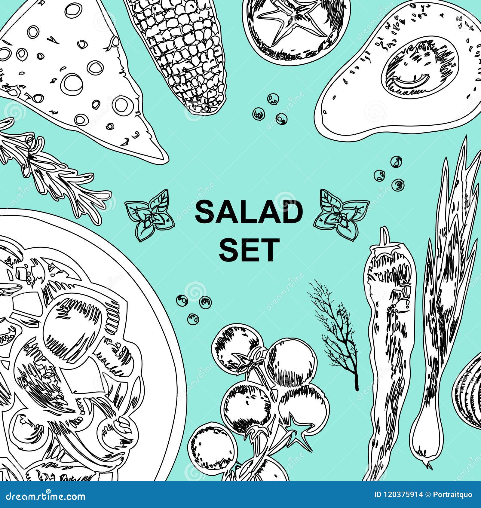 Collection of Salad Ingredients on Blue Background. Salad and ...