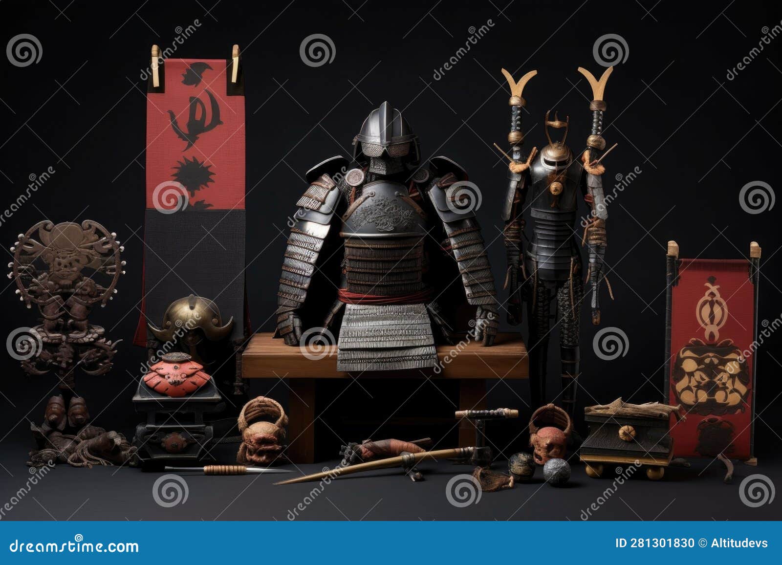 Collection of Samurai Armor Elements Stock Illustration - Illustration ...