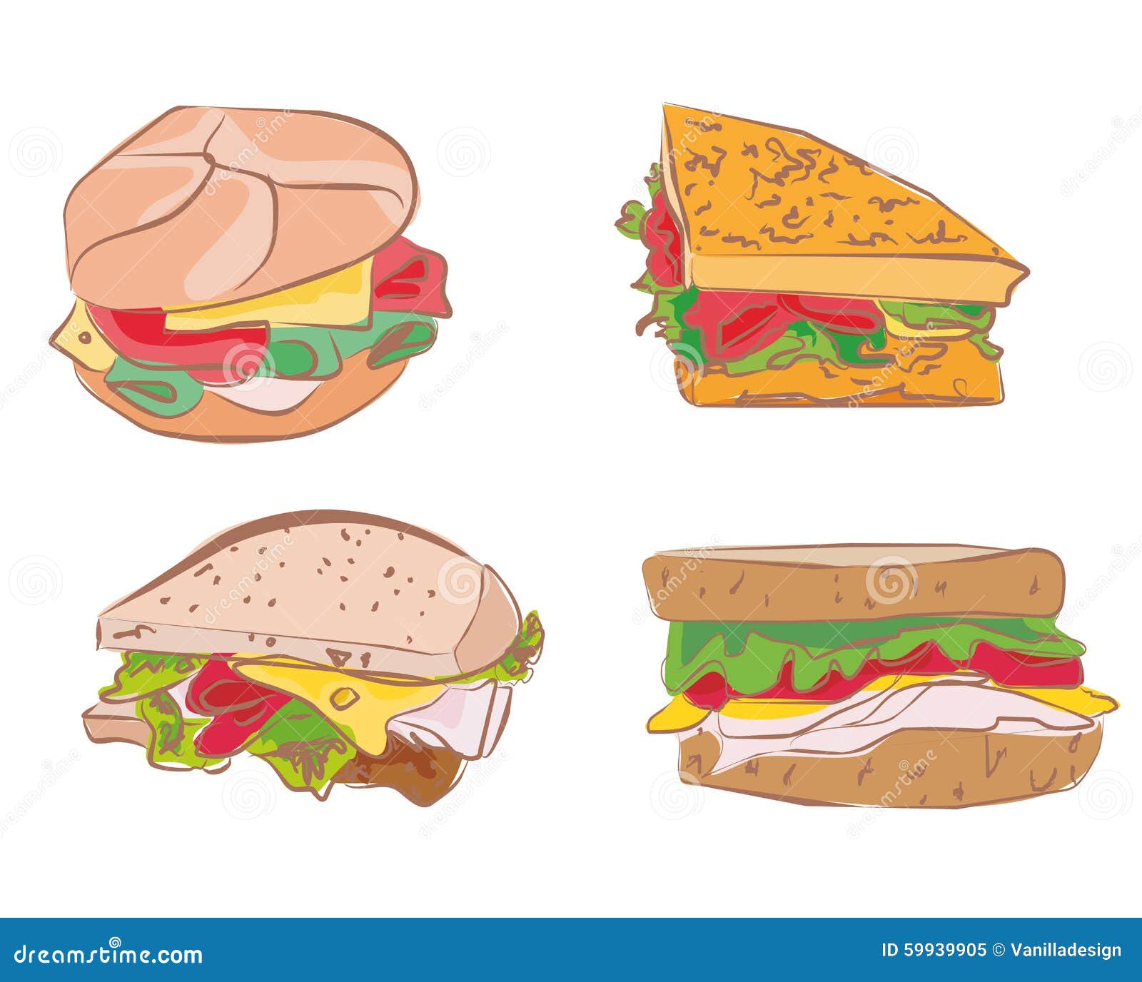 Collection of sandwiches stock vector. Illustration of snack - 59939905