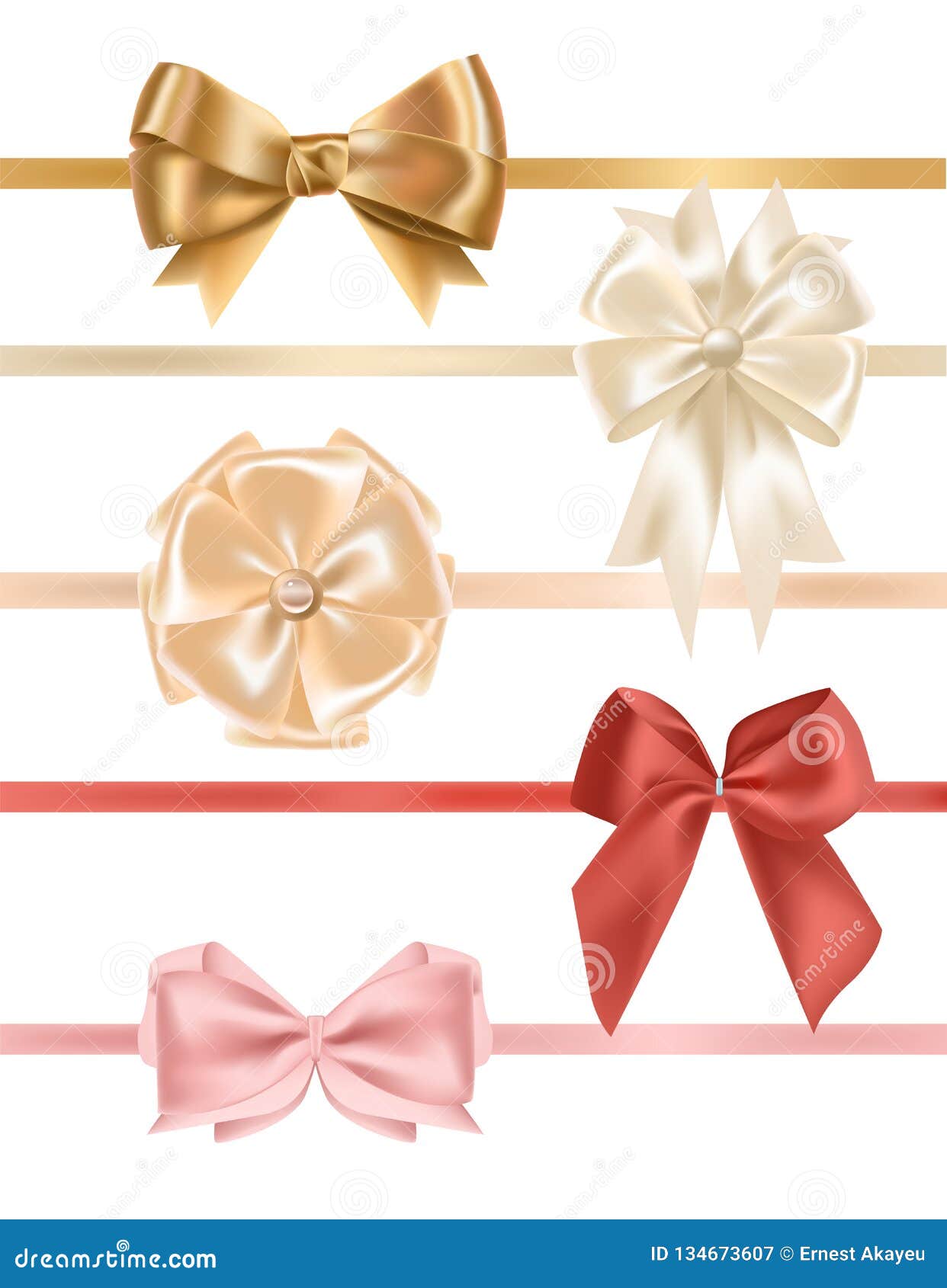 Collection of Satin Ribbons Decorated with Bows. Bundle of Elegant ...