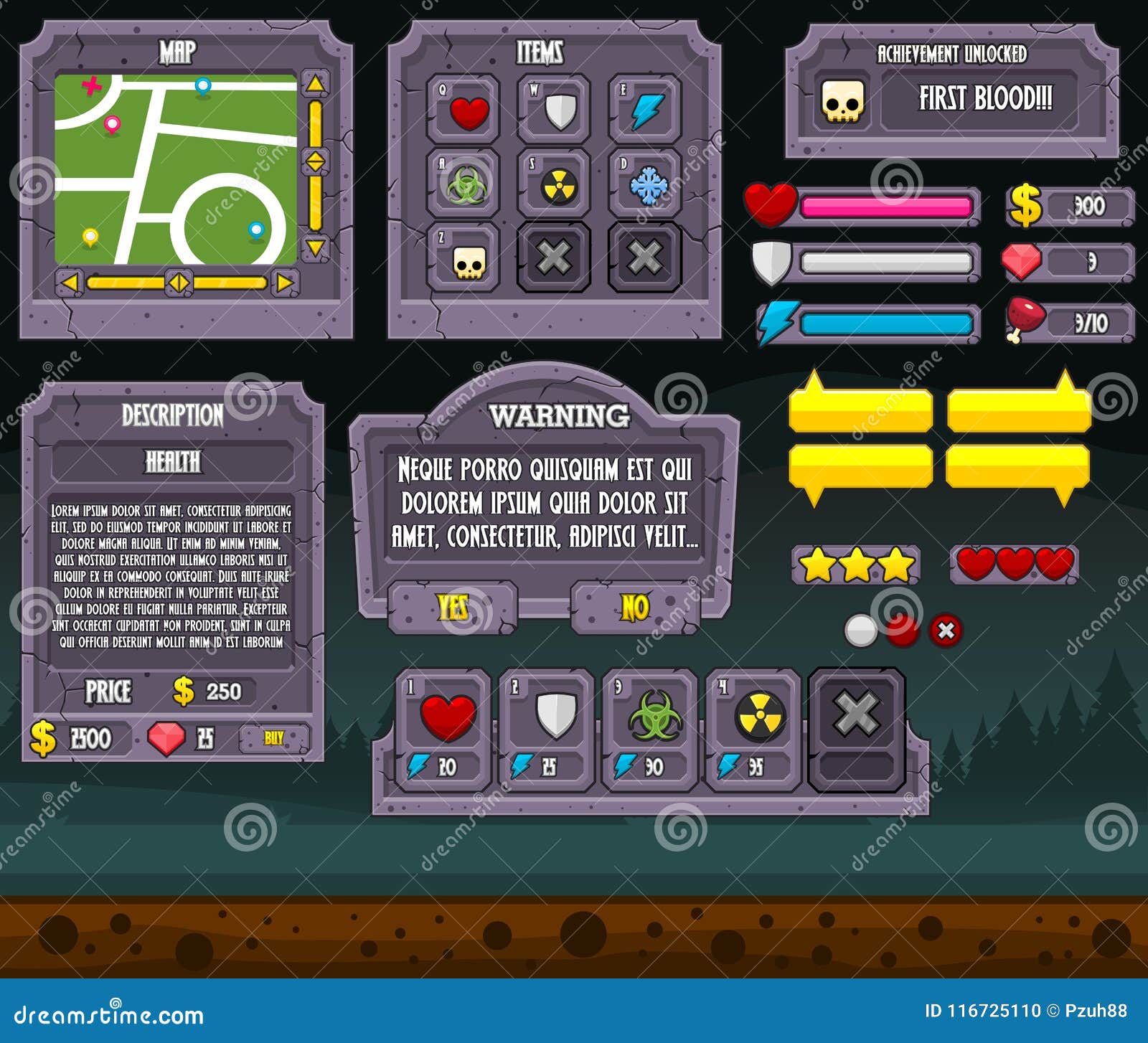 Halloween Game GUI Set stock vector. Illustration of dark - 116725110