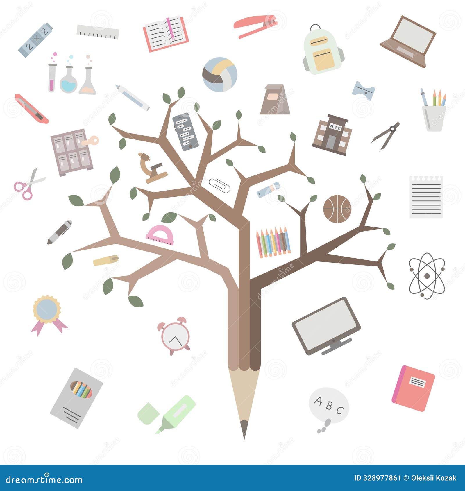 Collection of School Icons Complete, Colored. Tree of Knowledge Stock ...