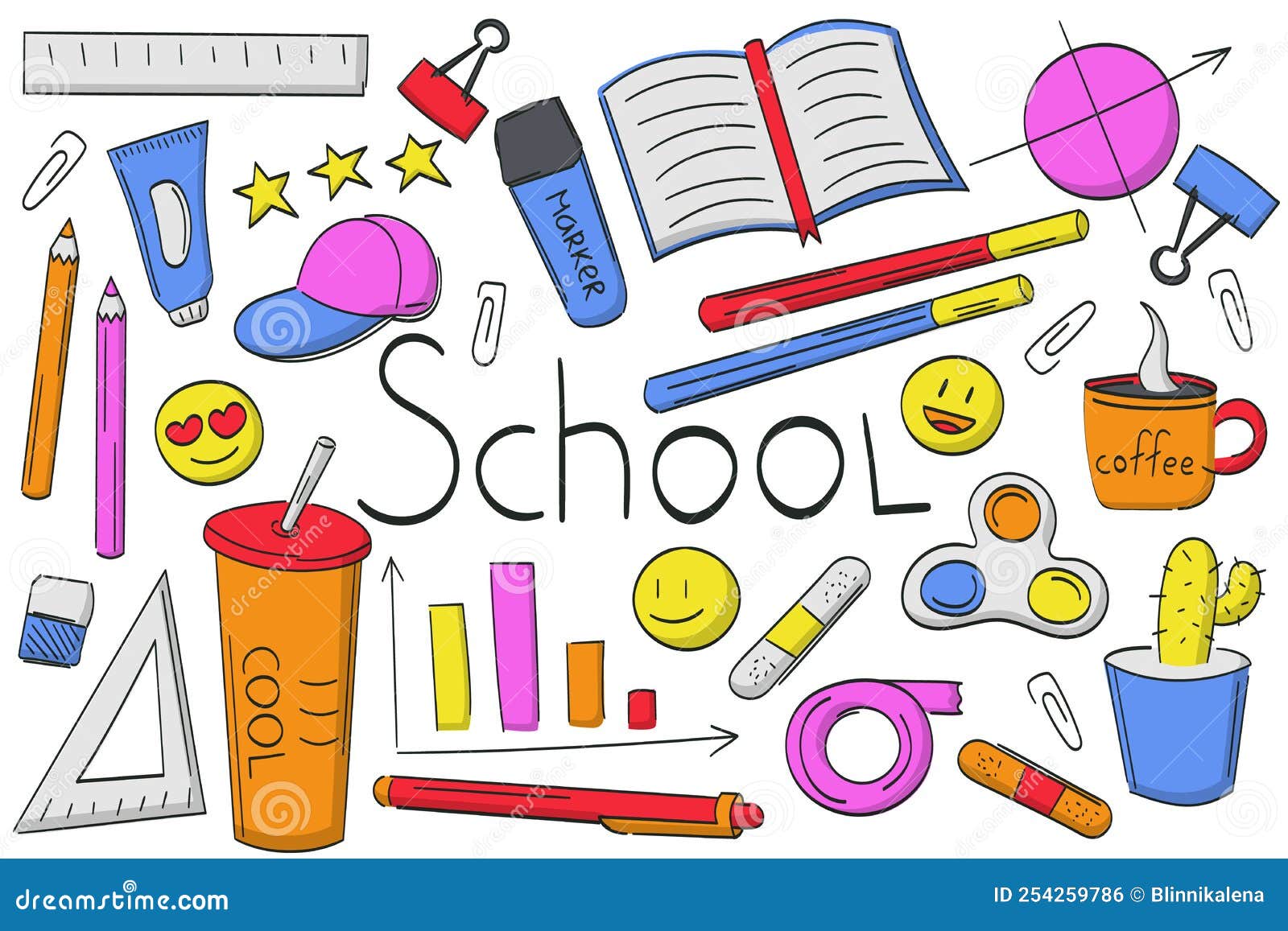 Collection of School Items for Study with the Text School Stock Vector ...