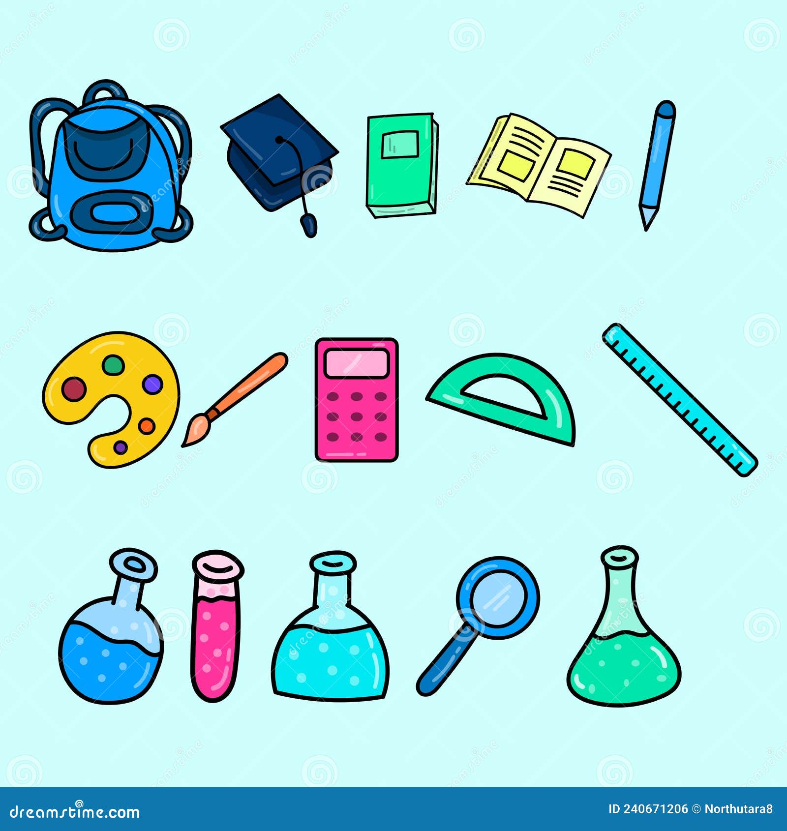 School Set Tool Hand Drawn Vector Stock Vector - Illustration of pencil ...