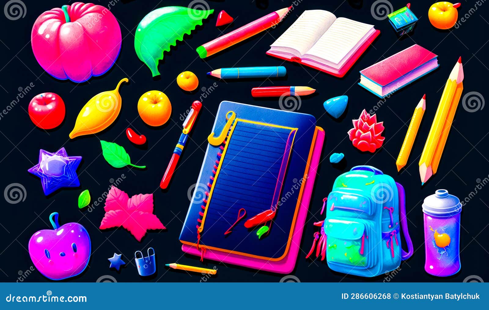 Collection of School Supplies Including Backpack, Notebook, Pencils ...