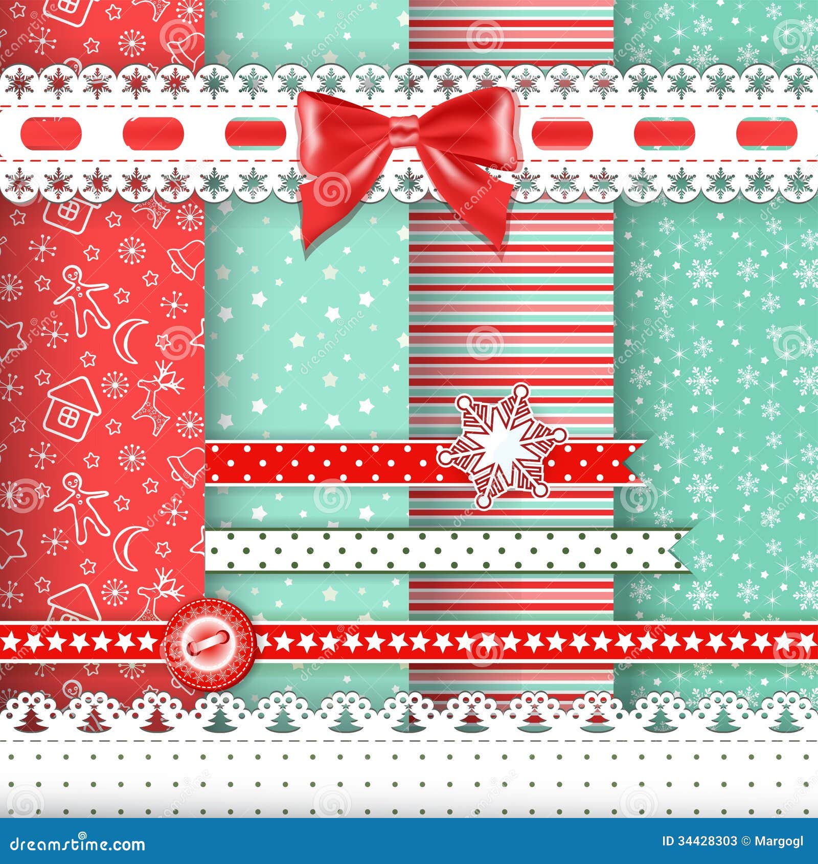 Collection for Scrapbook. Red-green Seamless and B Stock Vector ...