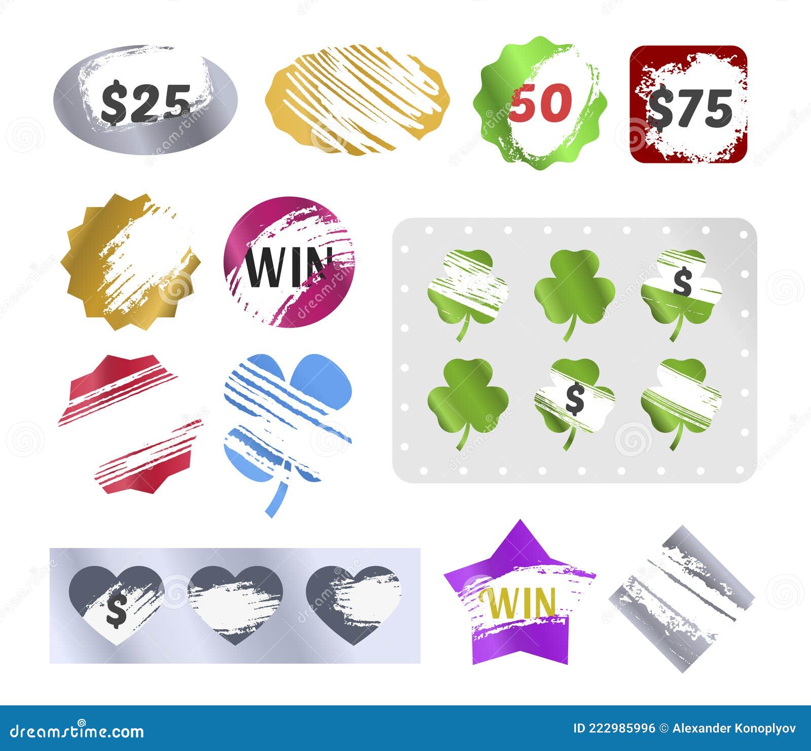 Collection of Scratch Win Labels Vector Realistic Illustration. Set of ...