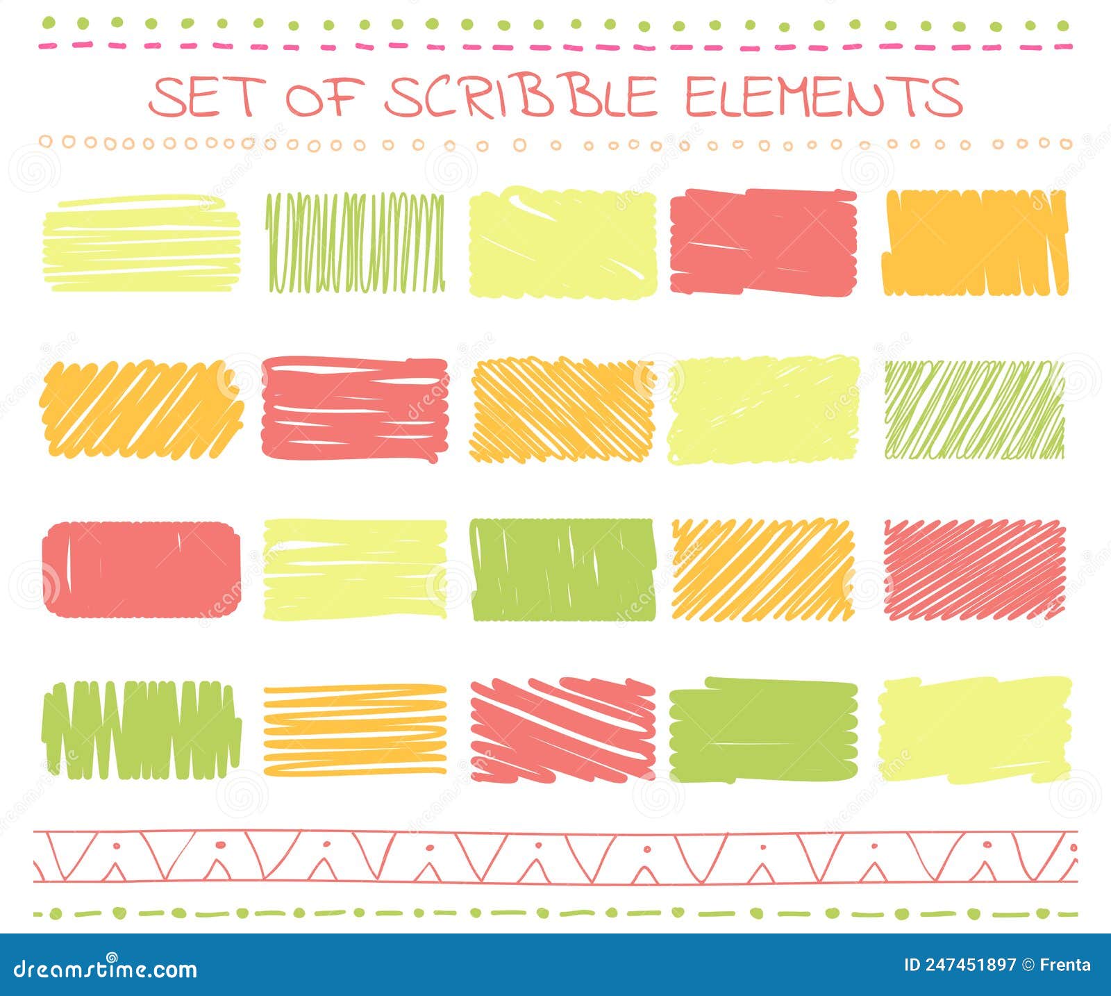Collection of Scribbled Elements in Hand Drawn Style. Set of ...