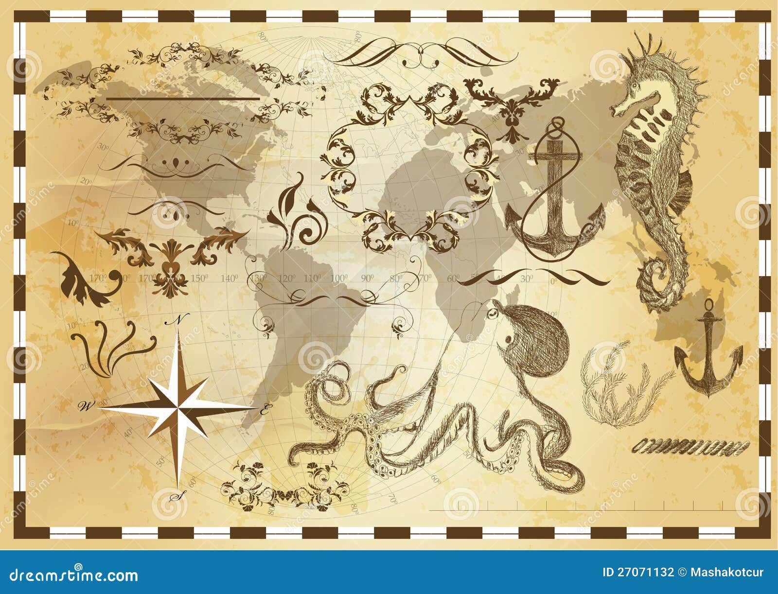 Collection of sea elements stock vector. Illustration of message - 27071132