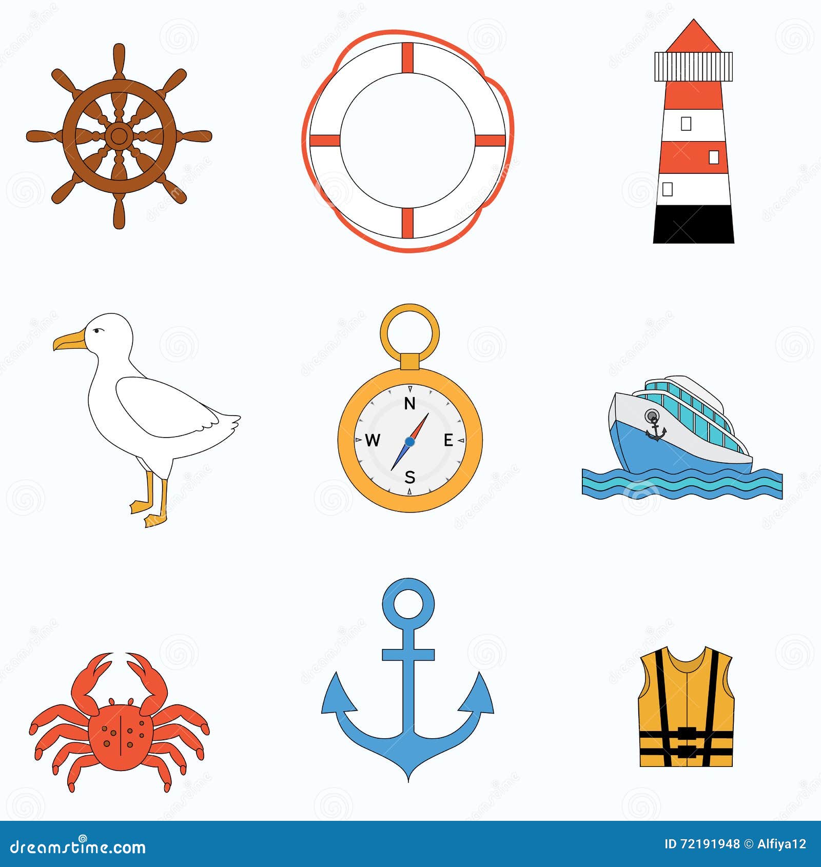 Collection of sea elements stock vector. Illustration of ship - 72191948