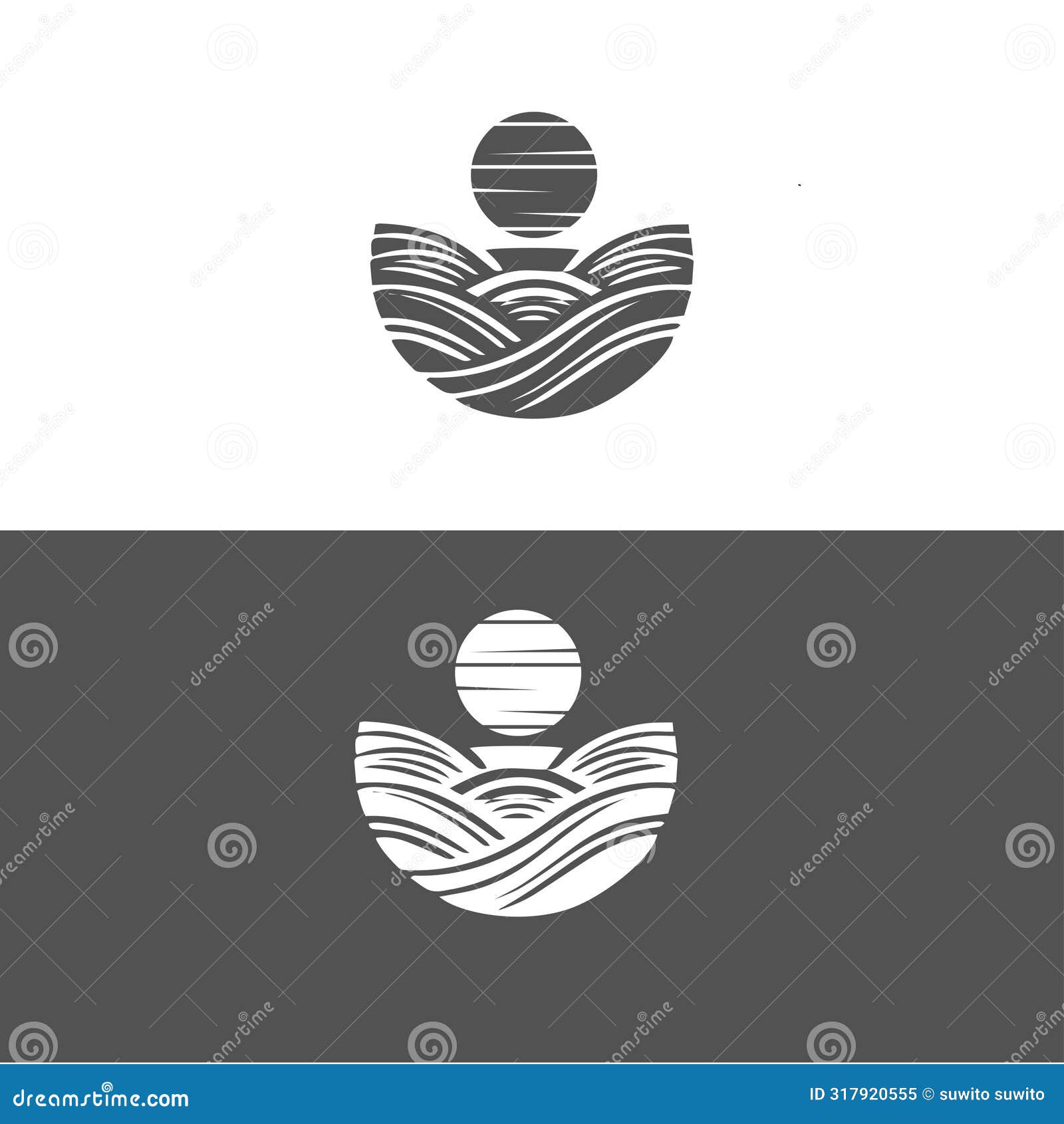 Collection of Sea Logos with Black and White Waves and Seagulls Stock ...
