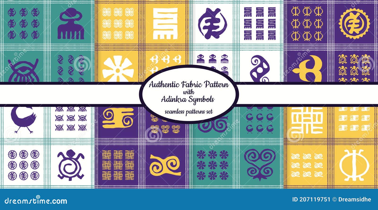 Collection of Seamless Authentic Fabric Patterns with African Adinkra ...