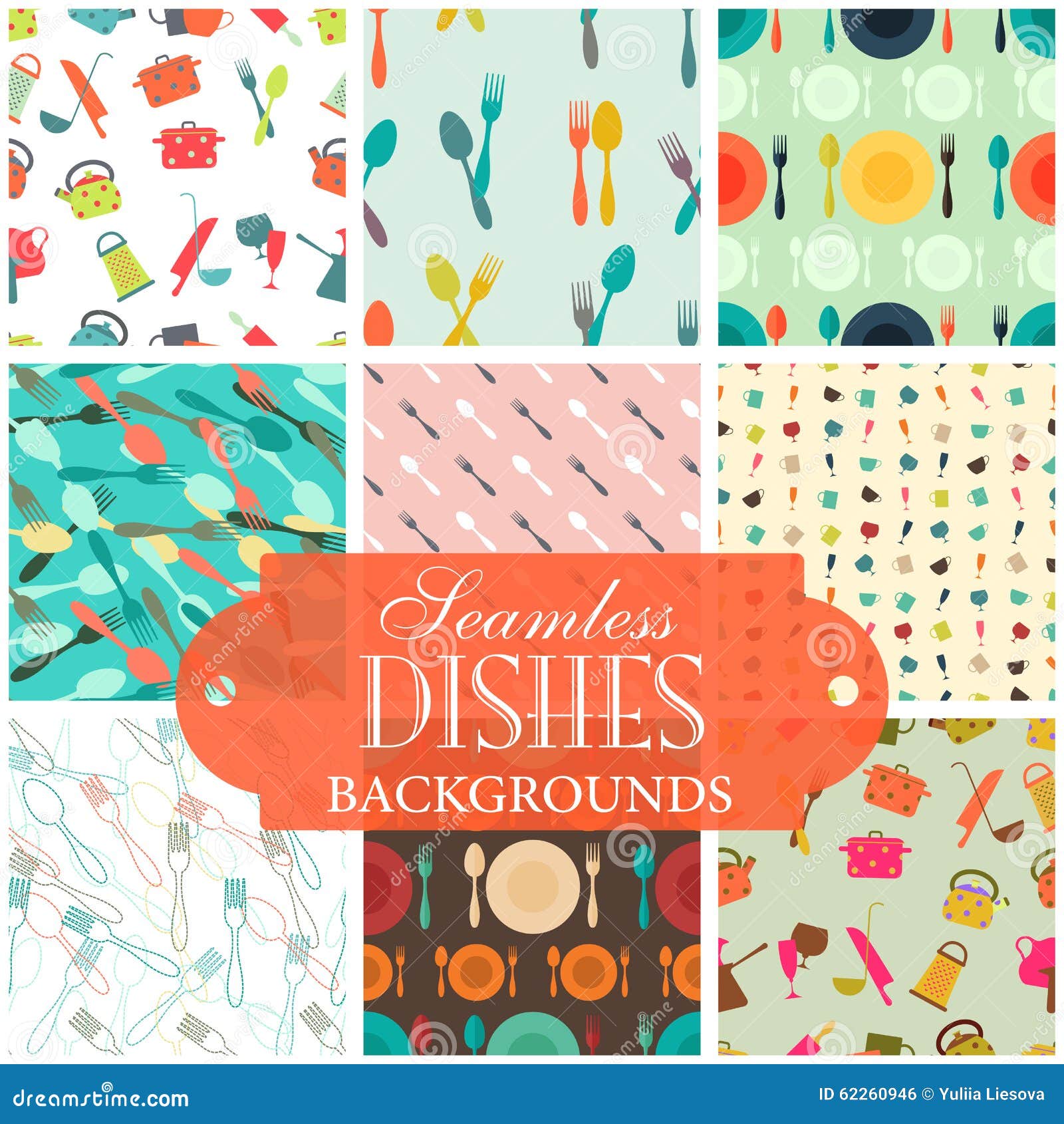 Collection of Seamless Backgrounds on the Topic of Dishes Stock Vector ...