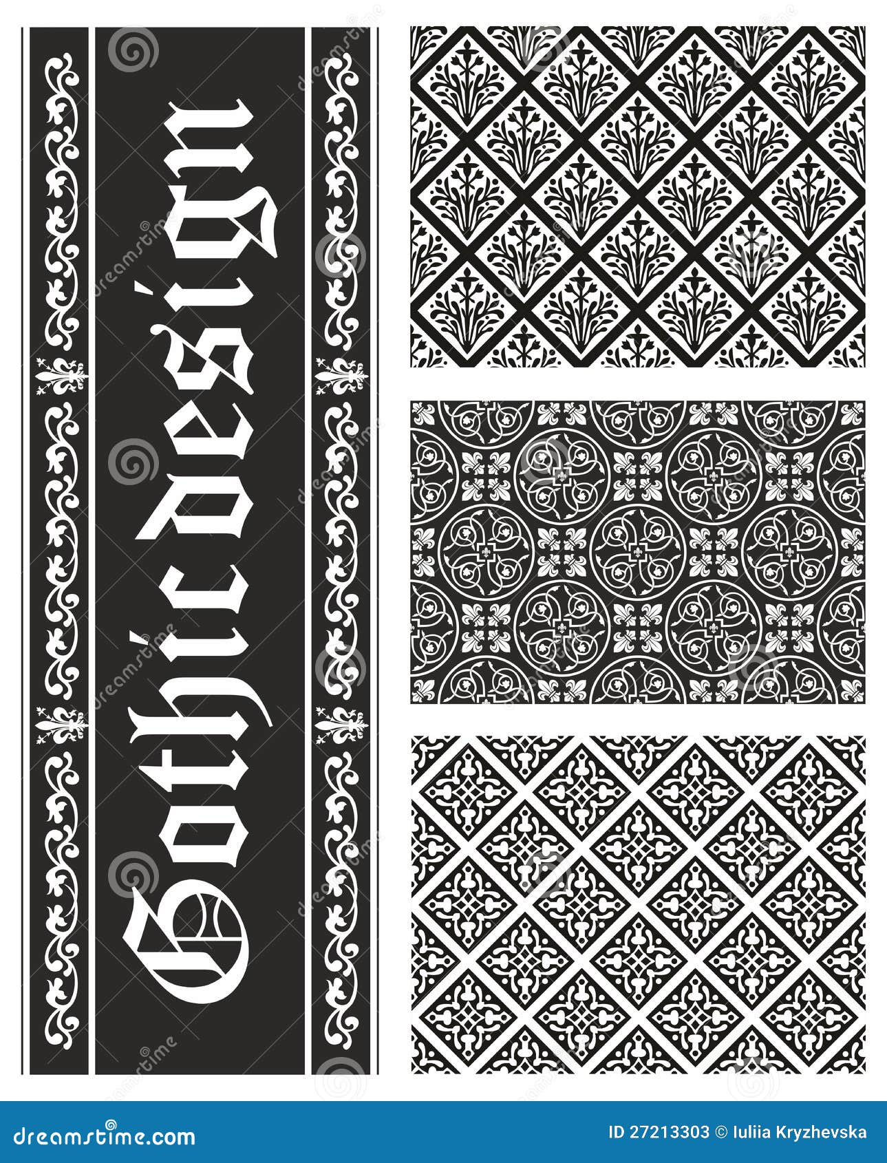 Collection of Seamless Gothic Floral Textures Stock Vector ...