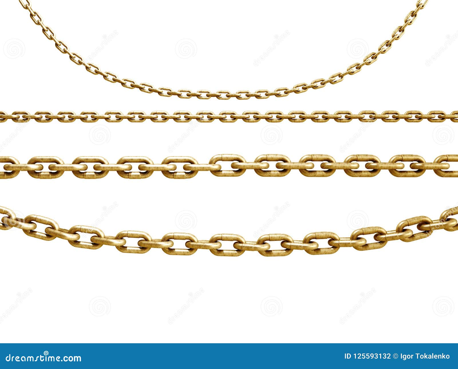 Collection of Seamless Metal Chains Colored Gold 3d Render on White ...
