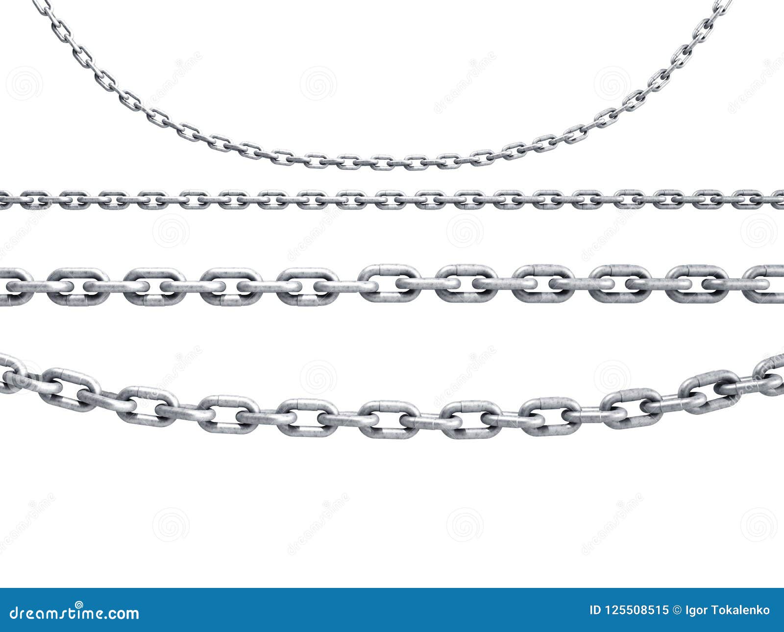 Collection of Seamless Metal Chains Colored Silver 3d Render on Stock ...