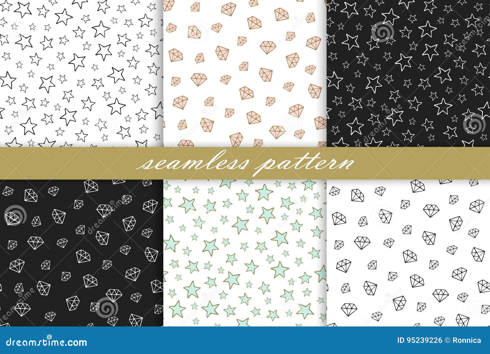 Collection of Seamless Pattern: Diamonds and Stars Stock Vector ...