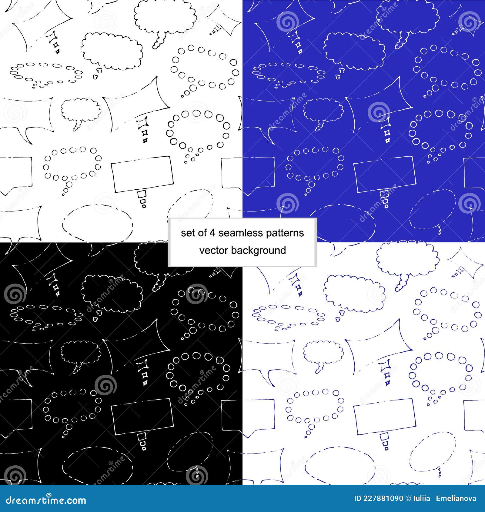 Collection of Seamless Pattern Hand Drawn Think and Talk Speech Bubbles ...