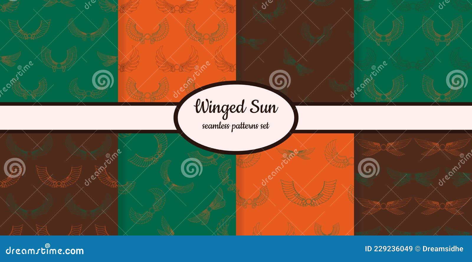 Collection of Seamless Patterns with Ancient Egyptian Symbol Winged Sun ...