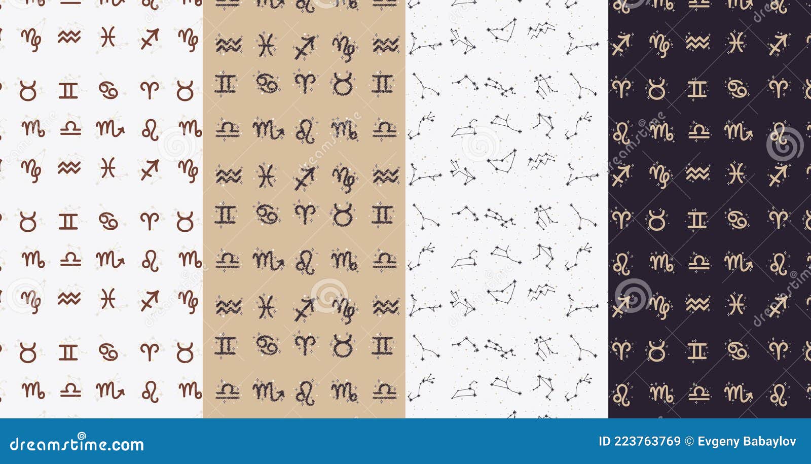 Collection of Seamless Patterns, Signs of the Zodiac - Vector Stock ...