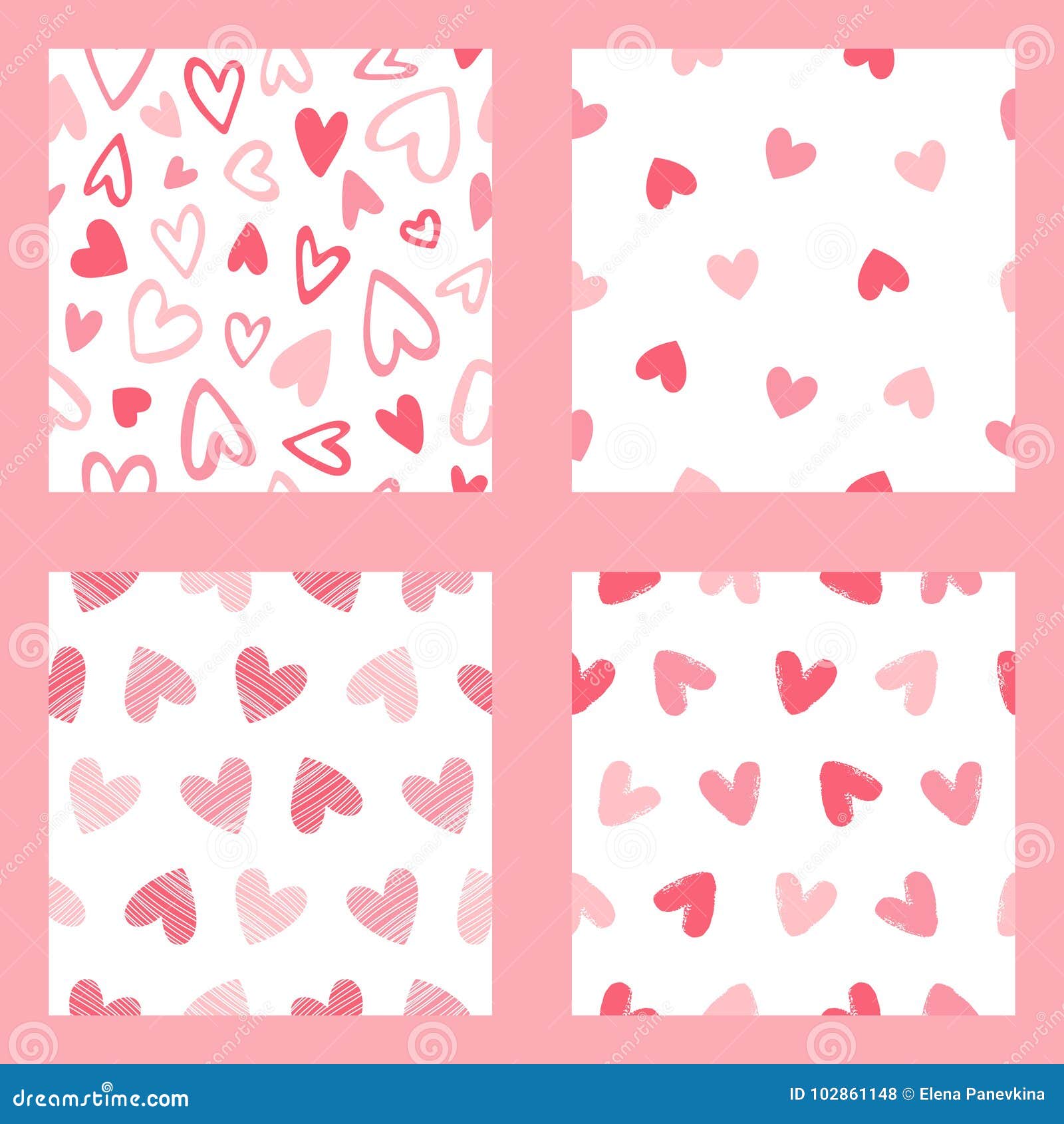 Collection of Seamless Patterns with Various Hearts Stock Vector ...