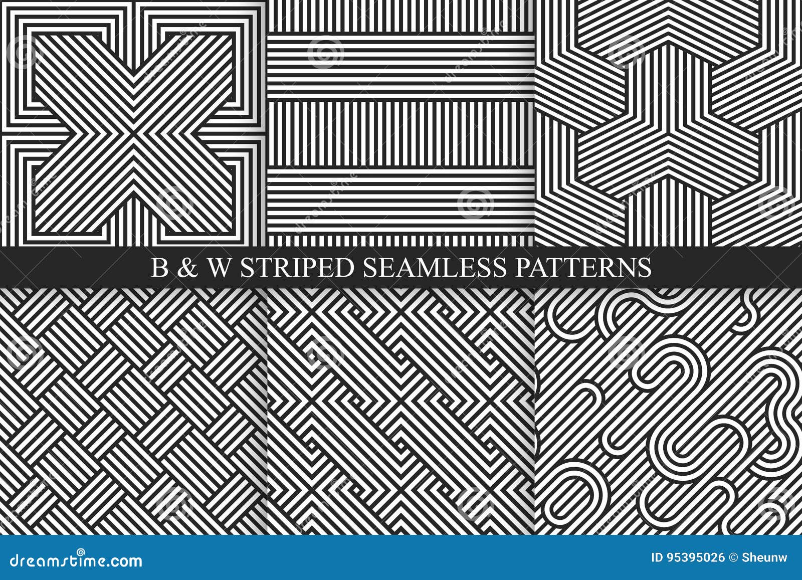 Collection of Seamless Striped Patterns. Black and White Wicker Texture ...