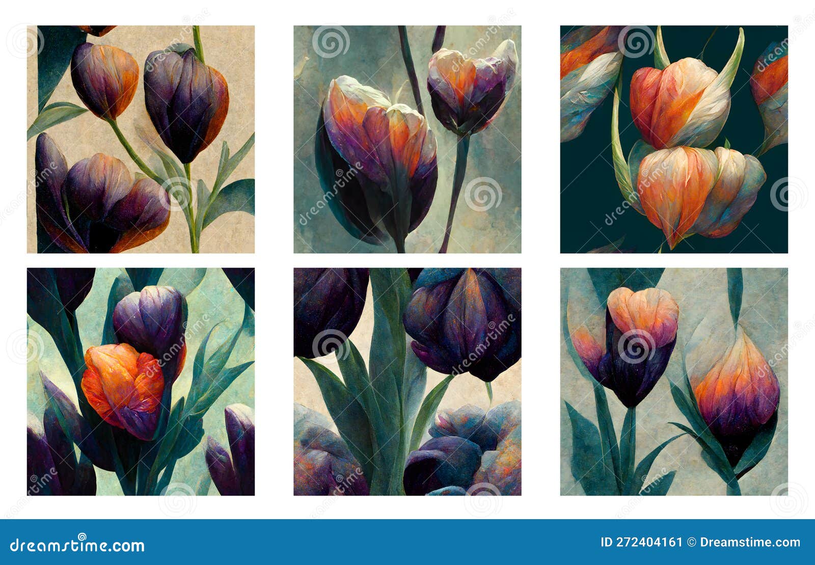 Collection of Seamless Tulip Patterns. Stock Image - Image of plant ...