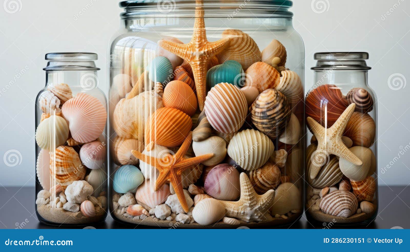 A Collection of Seashells in a Glass Jar. Generative AI. Stock ...