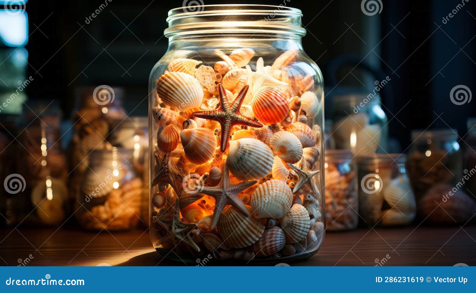 A Collection of Seashells in a Glass Jar. Generative AI. Stock ...